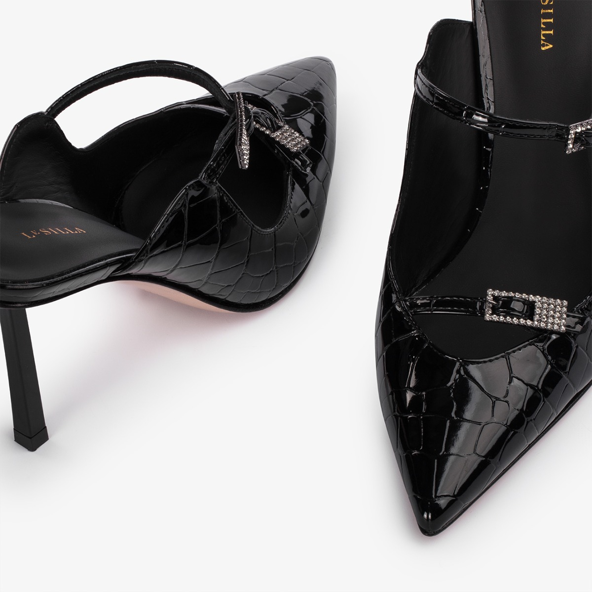 Dark chocolate brown crocodile print sabot - Le Silla